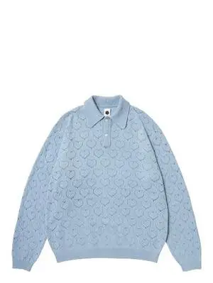 VOWELS Eyelet Polo Sweater - Blue