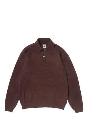 VOWELS Eyelet Polo Sweater - Dark Tobacco