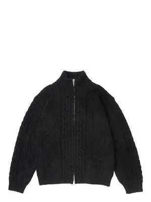 VOWELS Cable Knit Zip-up - Black