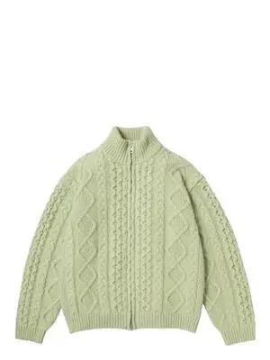 VOWELS Cable Knit Zip-up - Faded Lime