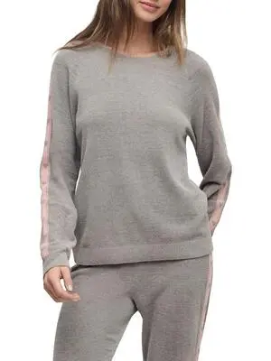 Barefoot Dreams Cozychic Ultra Lite Heart Stripe Crewneck Lounge Top - Dove Gray-pink Sand