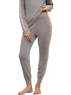 Barefoot Dreams Cozychic Ultra Lite Heart Stripe Joggers - Dove Gray-pink Sand