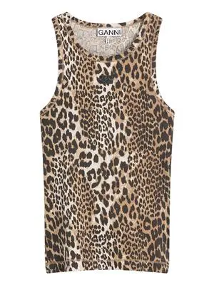 GANNI Rib Tank Top - Leopard
