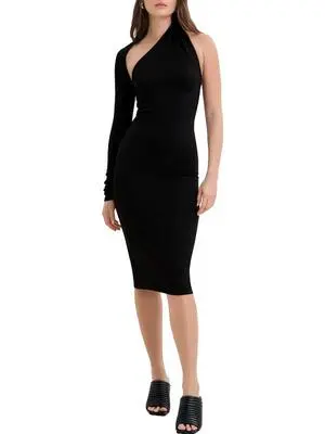 MARCELLA Manhattan Asymmetric One-shoulder Ponte Dress - Black