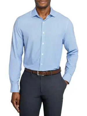 W.R.K Slim Fit Tile Print Performance Dress Shirt - White/blue