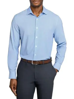 W.R.K Regular Fit Tile Print Performance Dress Shirt - White/blue