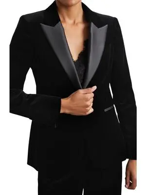 REISS Cotton Velveteen Tuxedo Jacket - Black