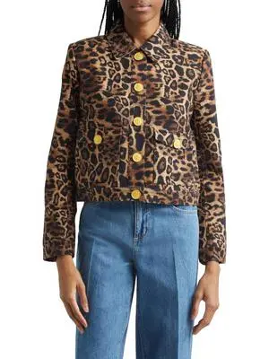 L'Agence Nyx Leopard Print Crop Jacket - Brown Multi Patch Leopard