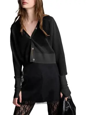 KENNETH COLE Crop Sheer Saddle Shoulder Cardigan - Black