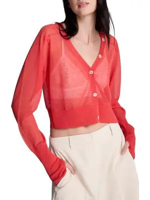 KENNETH COLE Crop Sheer Saddle Shoulder Cardigan - Lava Red