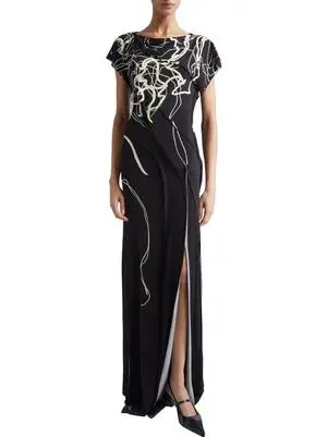 JASON WU Scribble Floral Print Jersey Gown - Black/chalk