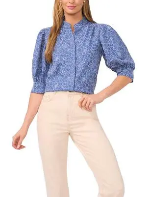 CECE DUPRAZ Daisy Puff Sleeve Button-up Shirt - Classic Navy