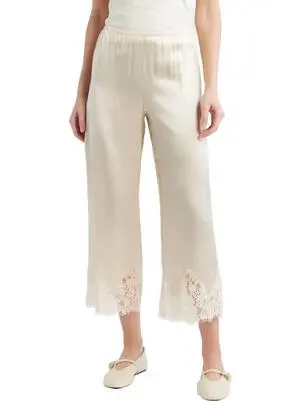 REFORMATION Carolina Silk Lace Hem Pant - Almond