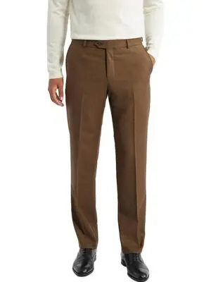 Berle Flat Front Super 120s Wool Dress Pants - Tobacco