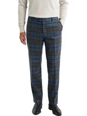 Berle Plaid Wool Blend Flannel Dress Pants - Charcoal Grey