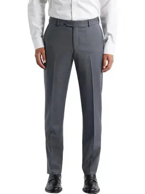 Berle Super 120s Wool Flat Front Dress Pants - Medium Grey