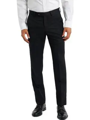 BERLE Flat Front Worsted Wool Gabardine Trousers