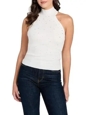 Guess Minara Rhinestone Turtleneck Halter Sweater - Dove White