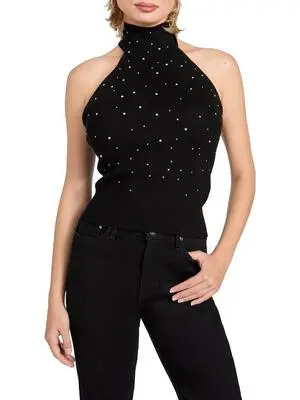 Guess Minara Rhinestone Turtleneck Halter Sweater - Jet Black