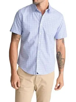UNTUCKIT Dante Gingham Check Wrinkle Free Short Sleeve Cotton Button-up Shirt - Blue