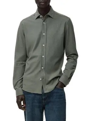 Mango Slim Fit Cotton Piqué Button-up Shirt - Green