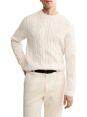 Mango Wool Cable Knit Sweater - Ivory White