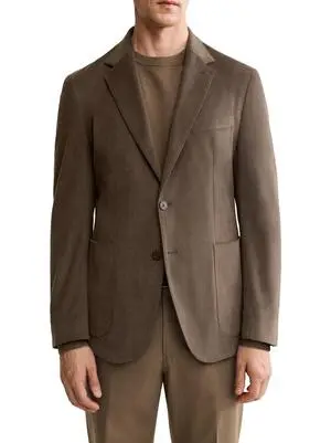 Mango Slim Fit Stretch Cotton Blazer - Caramel
