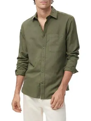 Mango Linen & Cotton Blend Button-up Shirt - Dark Green