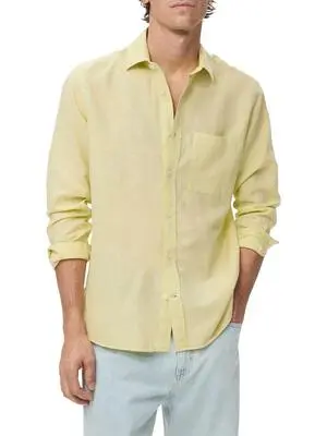 Mango Linen & Cotton Blend Button-up Shirt - Neon Yellow