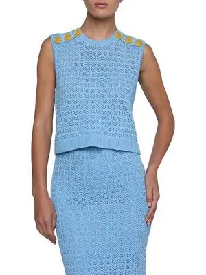 L'Agence Sleeveless Pointelle Top - Pale Blue/gold