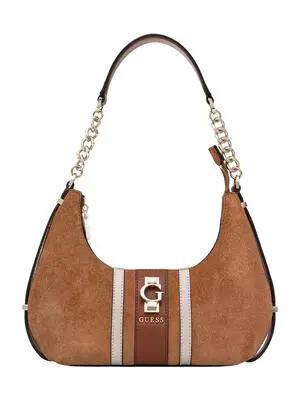 Guess Shoulder Bag With Chain And Logo Detail - Brown