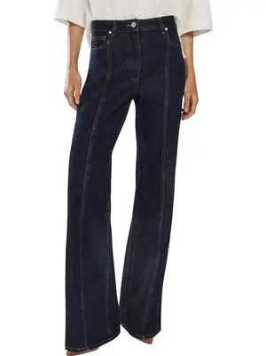 REISS June Pin Stitch High Rise Flare Jeans - Indigo