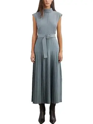 REISS Ania Pleated Midi Dress - Blue