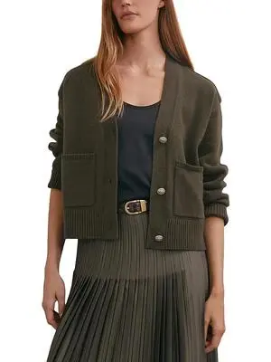 REISS Wool And Cashmere Button Cardigan - Khaki Green