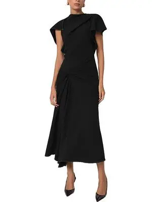 REISS Saskia Drape Detail Midi Dress - Black