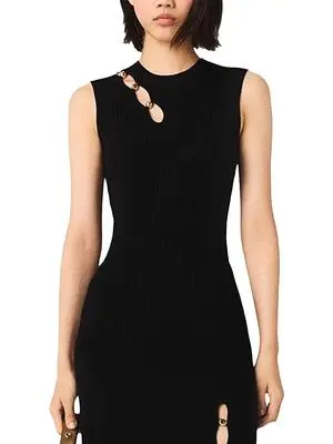 Maje Cutaway Ribbed Dress - Black