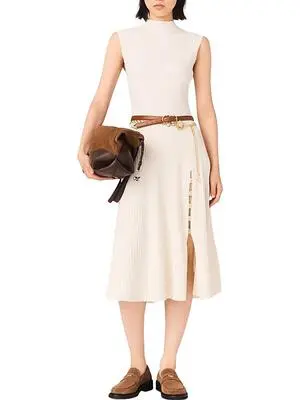 Maje Ribbed Knit Dress - Ecru