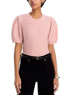 Paige Lucerne Cashmere Cable Knit Crewneck Top - Pale Pink