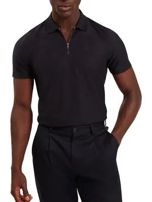 Ted Baker London Zorin Herringbone Short Sleeve Zip Polo Shirt - Navy