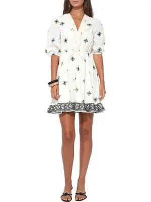 Adelyn Rae Soraya Embroidered Cotton Minidress - Ivory/black