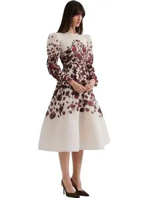 MALINA Leoni Silk Blend Midi Dress - Wine Peony