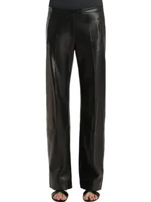 Khaite Miles Plongé Leather Straight Leg Pants - Black