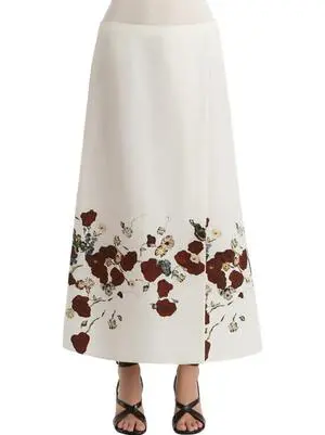 Khaite Floral Silk Blend Organza Midi Skirt - Cream/red