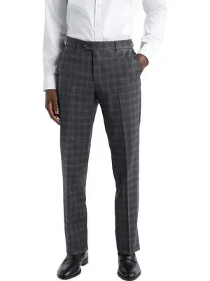 Berle Narrow Plaid Wool Dress Pants - Medium Grey