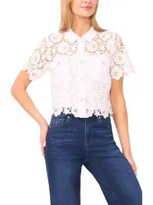 CECE DUPRAZ Floral Lace Button-up Shirt - Ultra White