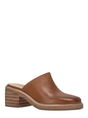 Frye Leather Mule With Stacked Heel - Saddle