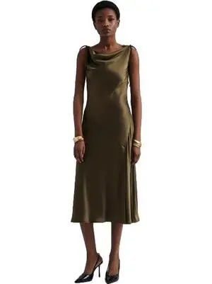 MALINA Zarea Tie Satin Midi Dress - Olive