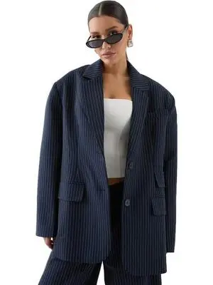 MISSPAP Pinstripe Oversized Blazer - Navy