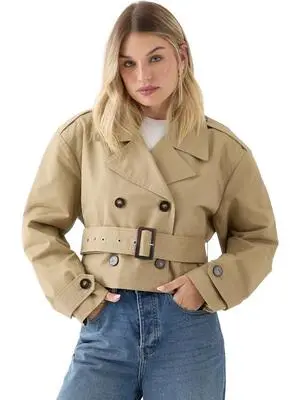 MISSPAP Tailored Cropped Trench Coat - Stone