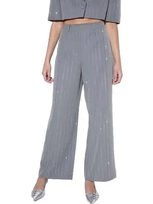 MISSPAP Embellished Straight Leg Trousers - Grey
